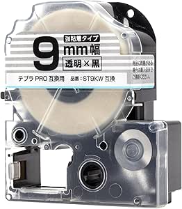 Amazon | 【インクのチップス】キングジム対応 テプラPRO用互換 ST9KW 互換テープ 強粘着 透明/黒文字 9mm(テープ幅) 1個 | テープ | 文房具・オフィス用品