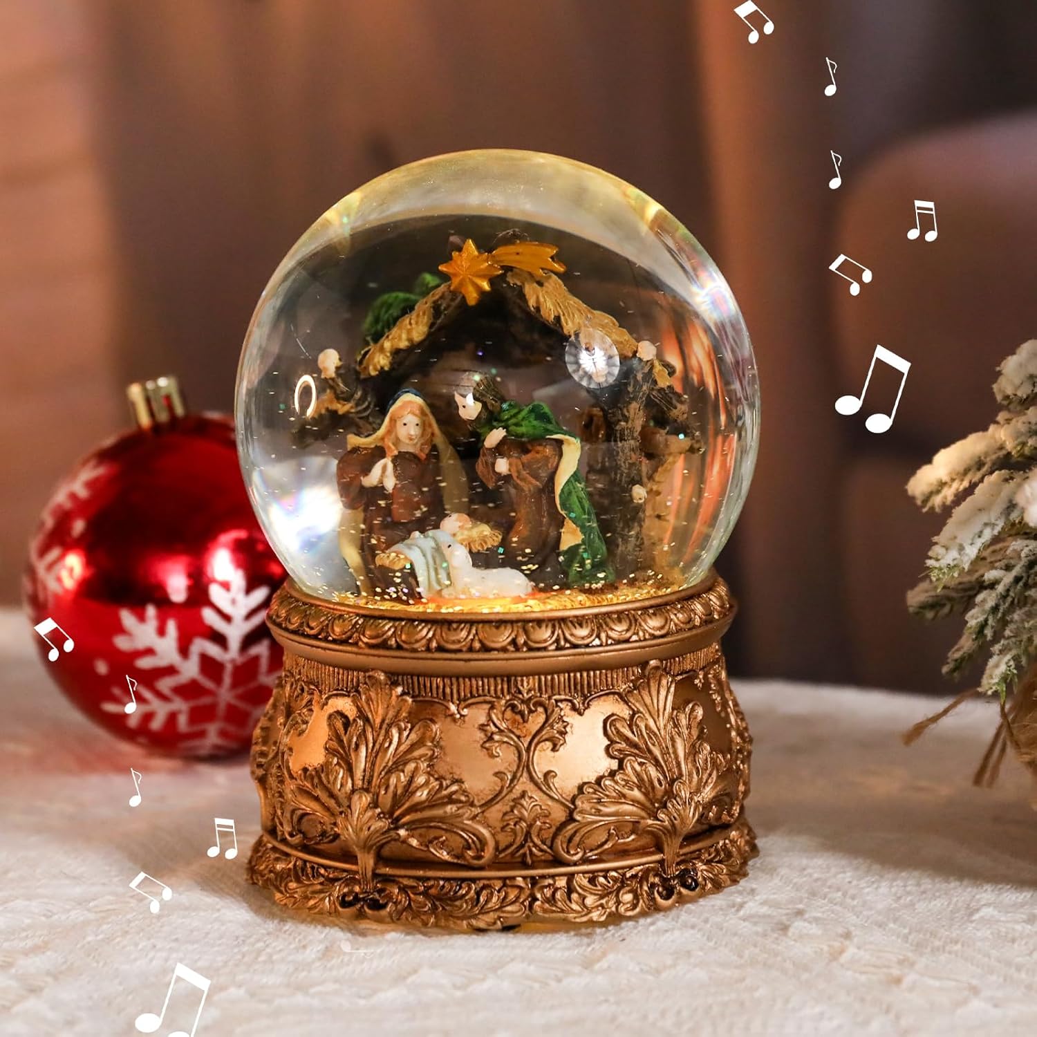 Amazon.com: Christmas Snow Globe Musical - Nativity Snowglobe Vintage ...