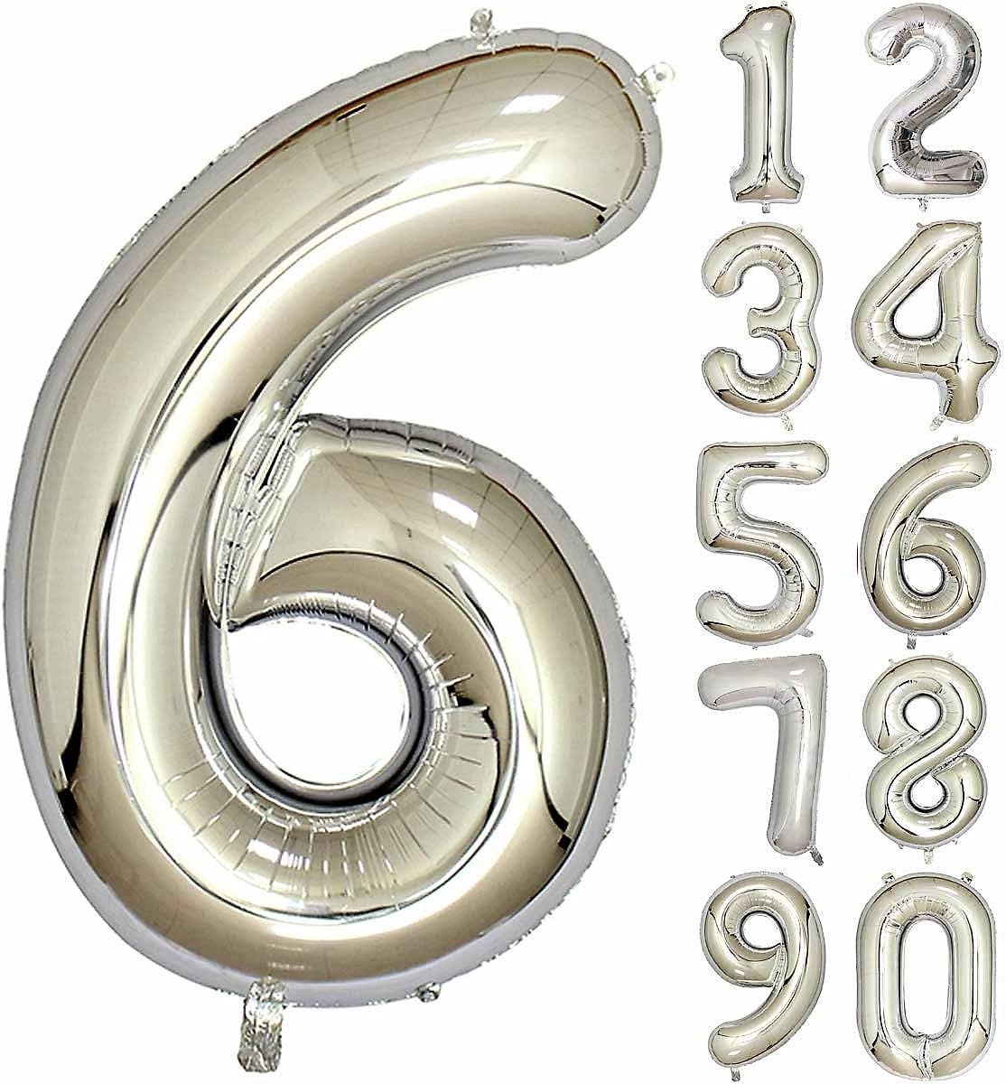 Amazon.com: 40 Inch Large Silver 6 Number Balloon. Mylar Foil, Helium ...