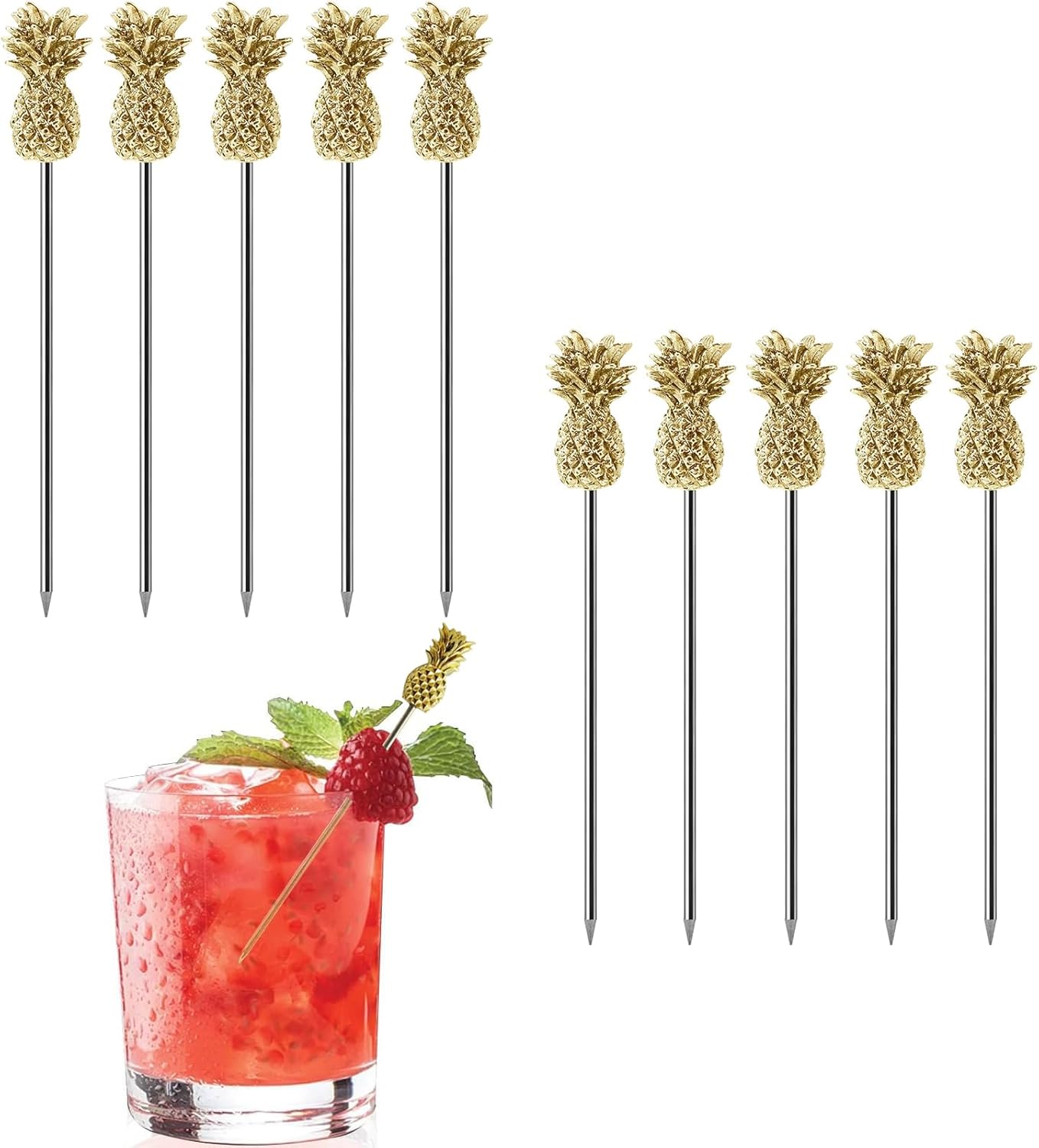 Vokowin 10pcs Cocktail Picks, Stainless Steel Cocktail Sticks Reusable ...