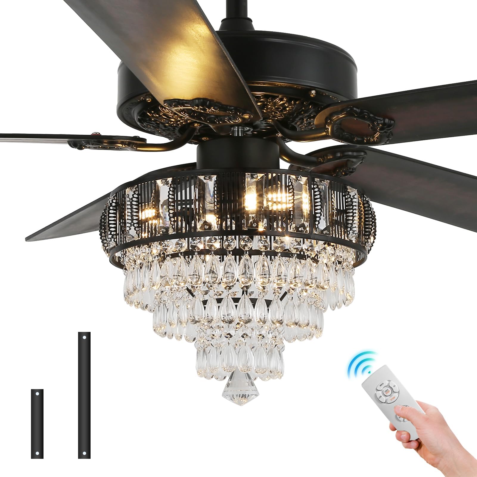 Kviflon Chandelier Ceiling Fans with Lights, Crystal Ceiling Fan with ...