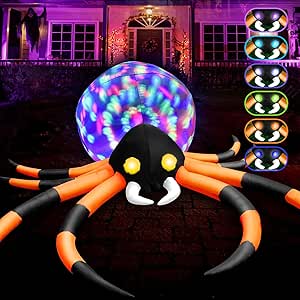 Amazon.com: zukakii 12Ft Halloween Inflatables Decorations Spider Built-in 7-Colors Changing LED ...
