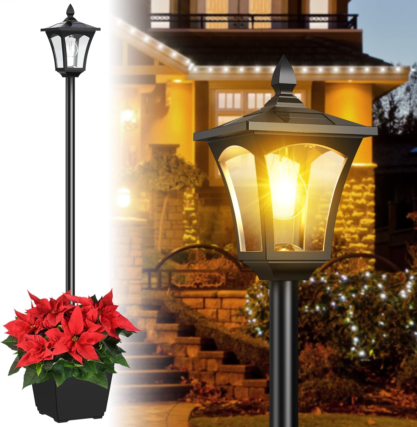 Solar Lamp Post Light Outdoor, 64" Solar Post Lights Vintage LED Street ...