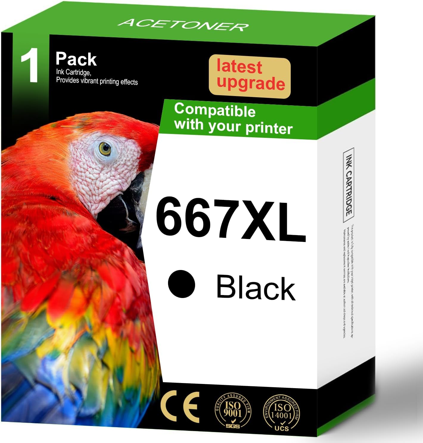 Amazon.com: 667XL Black Ink Cartridge 1 Pack Replacement for HP 667 XL ...