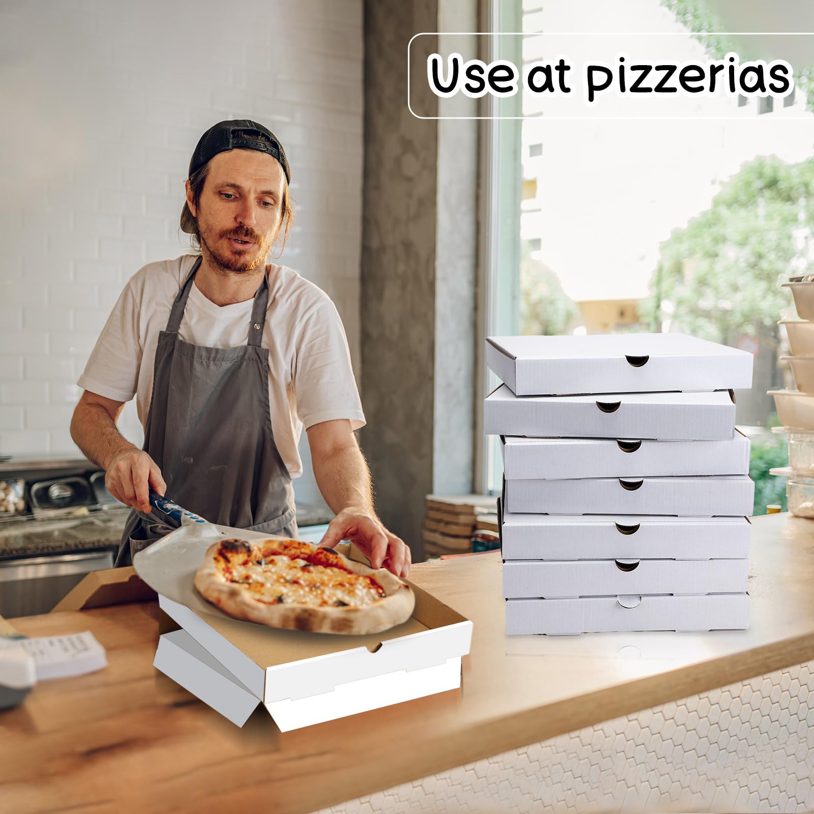 Mumufy 100 Pcs Pizza Boxes, 10x10 Kraft Corrugated Pizza Box Cardboard ...