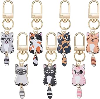 Nogeqi 7 Pcs Cute Cat Keychain, Kawaii Cat Key Chains, Kitty Keyring ...