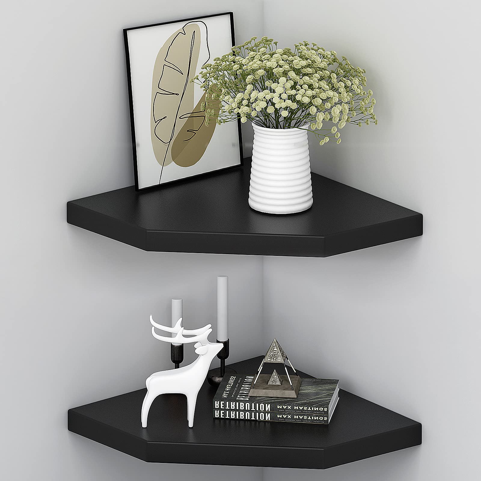 Wall Mounted Corner Shelf Display Wooden Retro Floating Wall Corner