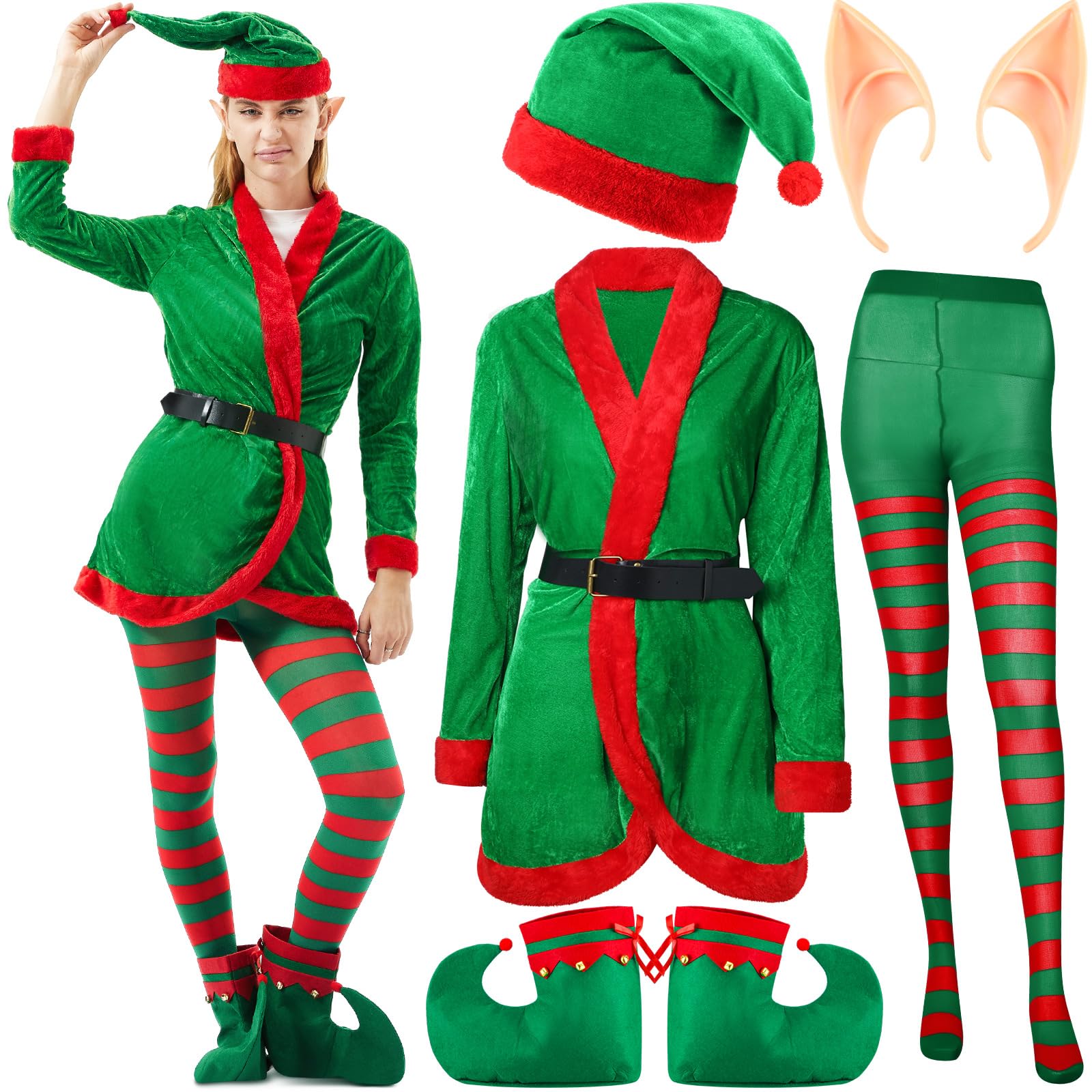 Amazon.com: Suhine 5 Pack Women Christmas Elf Costume Set Elf Costume ...