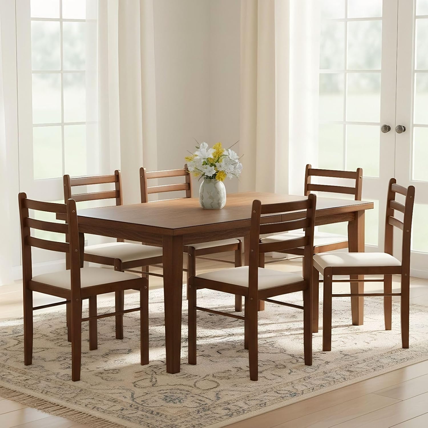 Amazon.com - ROCITY Wood Dining Chairs Set of 6 Walnut Wooden Kitchen ...