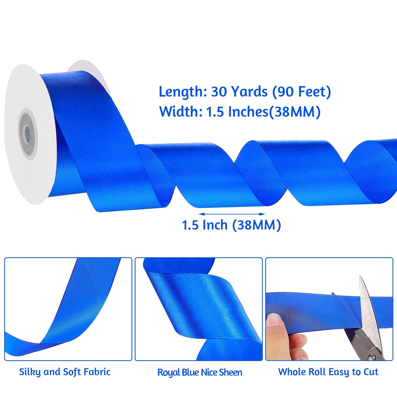 Snapklik.com : Royal Blue Ribbon 1-1/2 Inch 30 Yards Blue Satin Ribbon ...