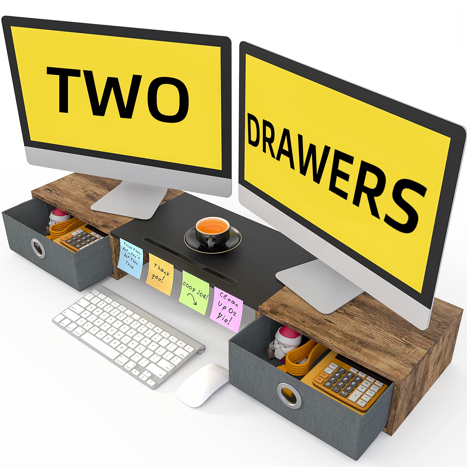 Buy WESTREE Dual Monitor Stand Riser with Two Drawers, Extra Large ...