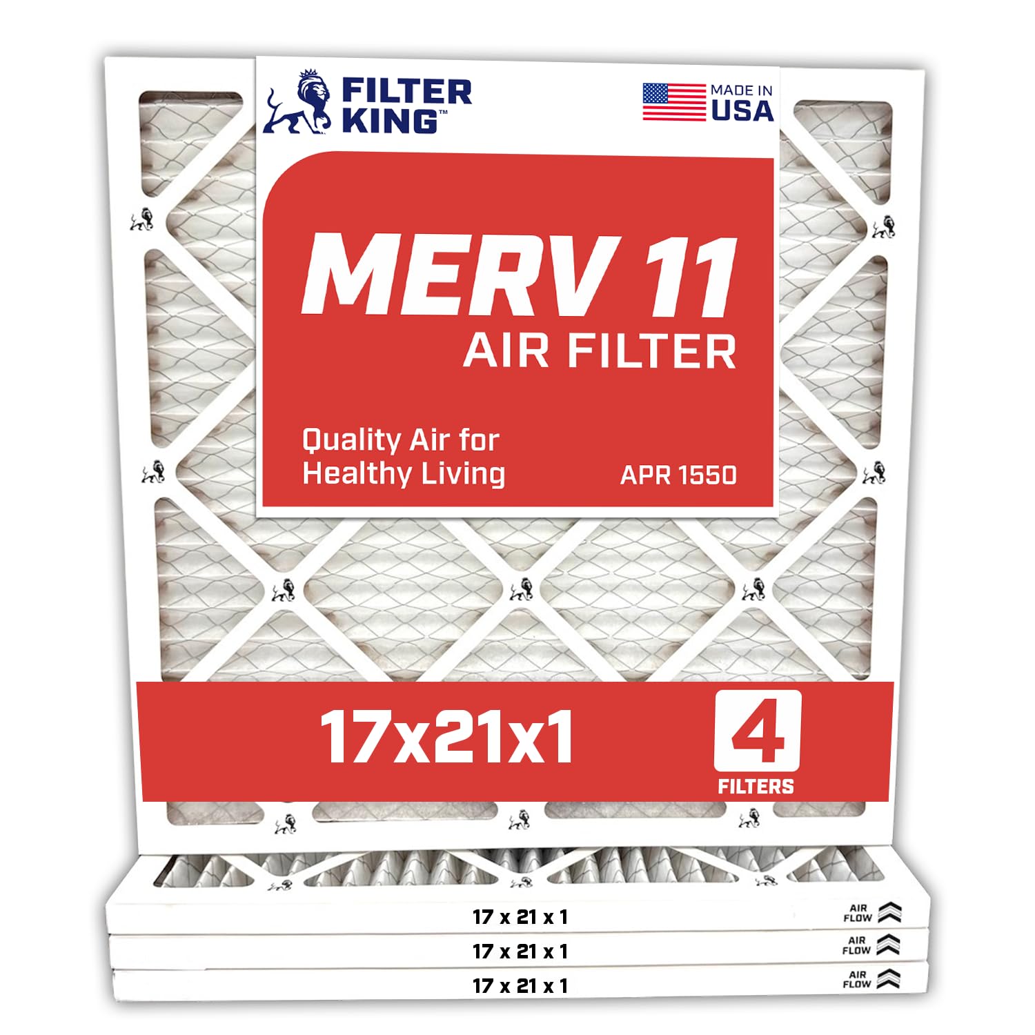 Filter King 17x21x1 Air Filter | 4-PACK | MERV 11 HVAC Pleated A/C ...