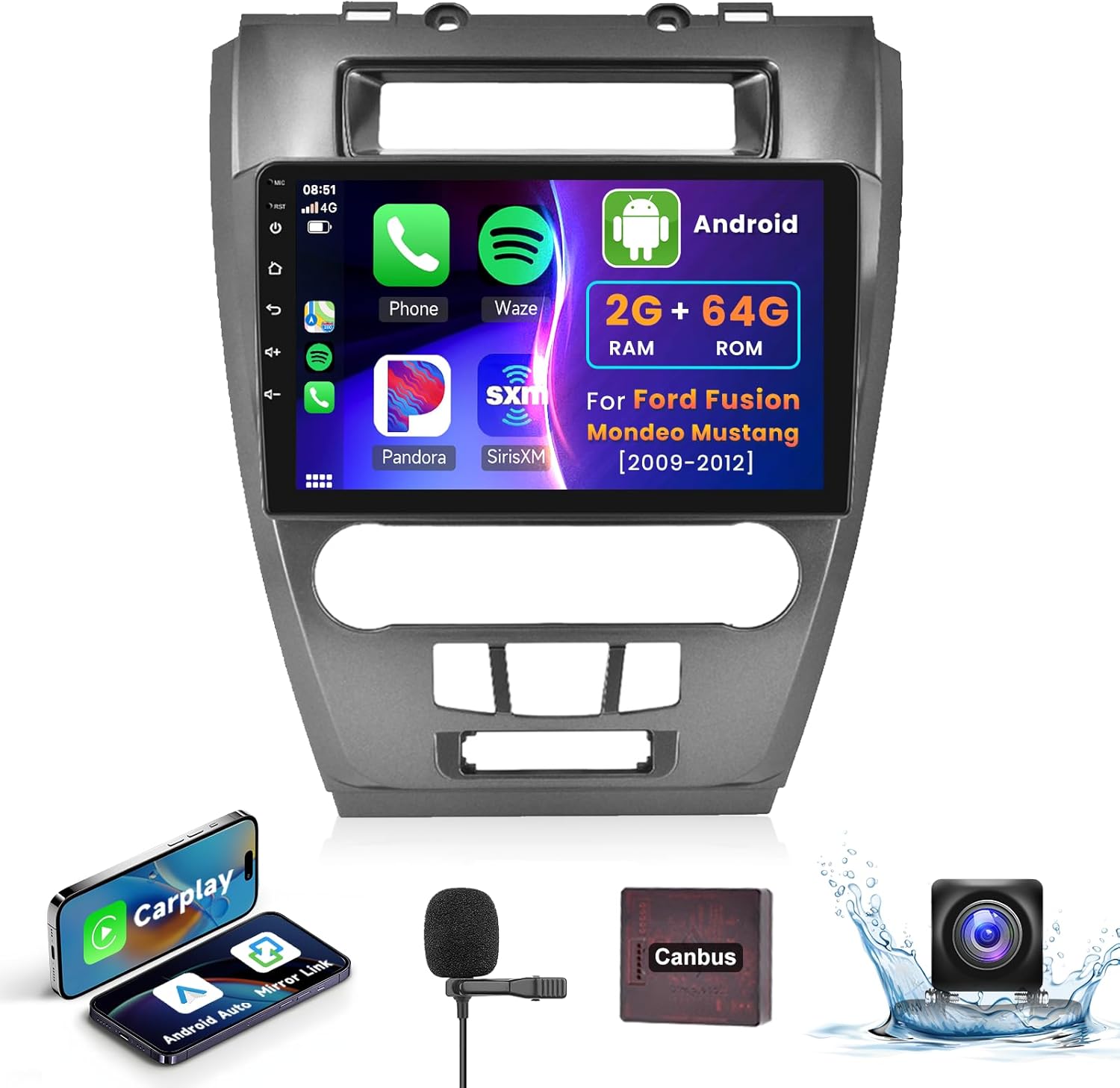 Amazon.com: 2G+64G Android Car Stereo for 2009-2012 Ford Fusion Mondeo Mustang with Apple ...