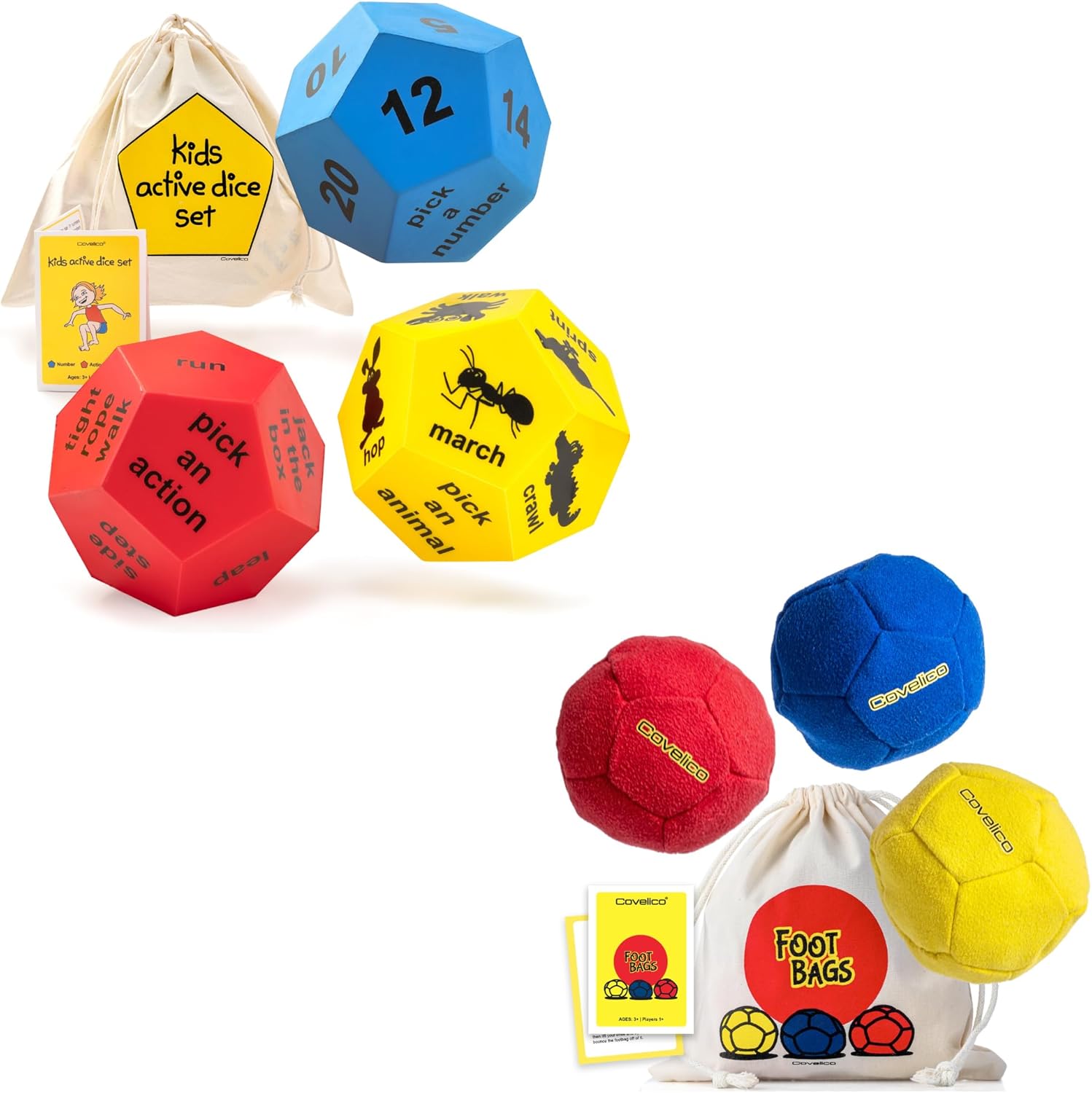 Amazon.com: Covelico Exercise Dice Games for Kids & Footbag Set of 3 ...