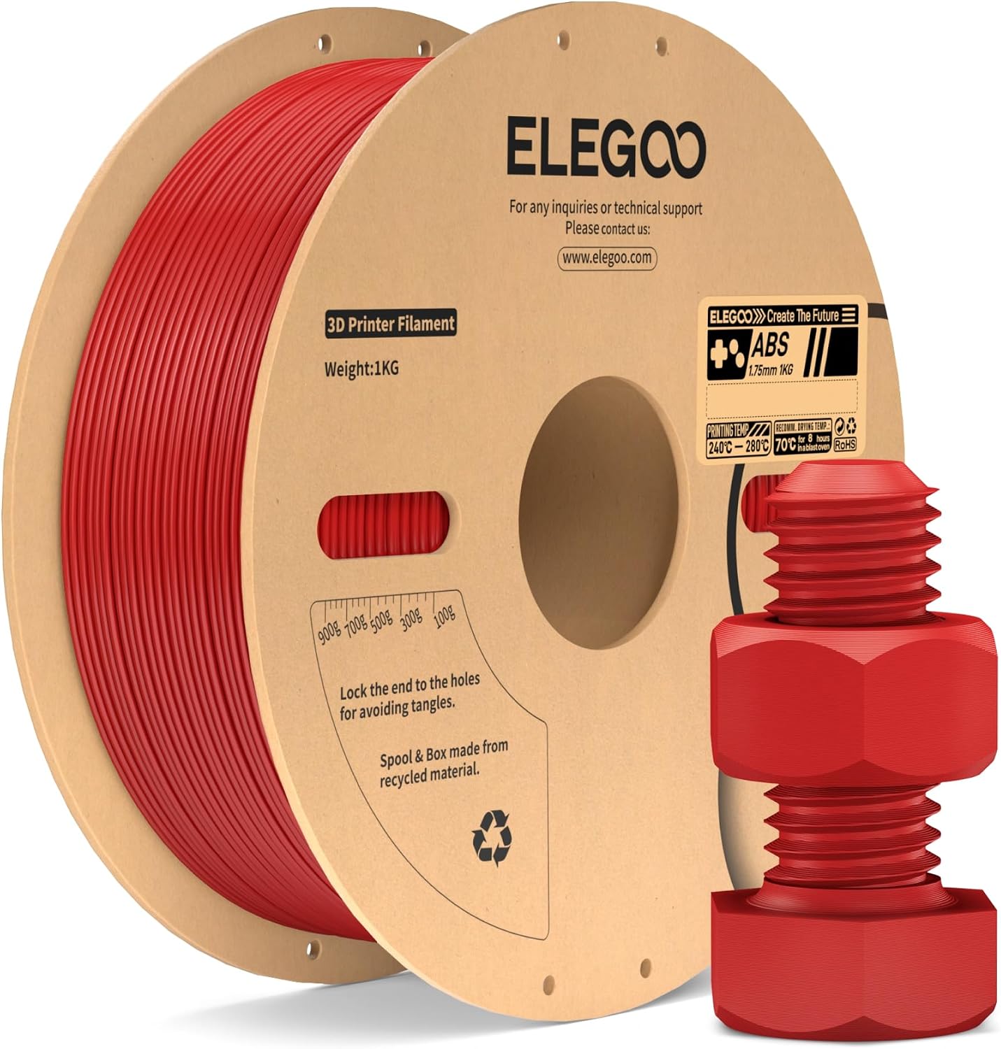 ELEGOO ABS 3D Printer Filament 1.75 mm Red, High Toughness & Impact ...