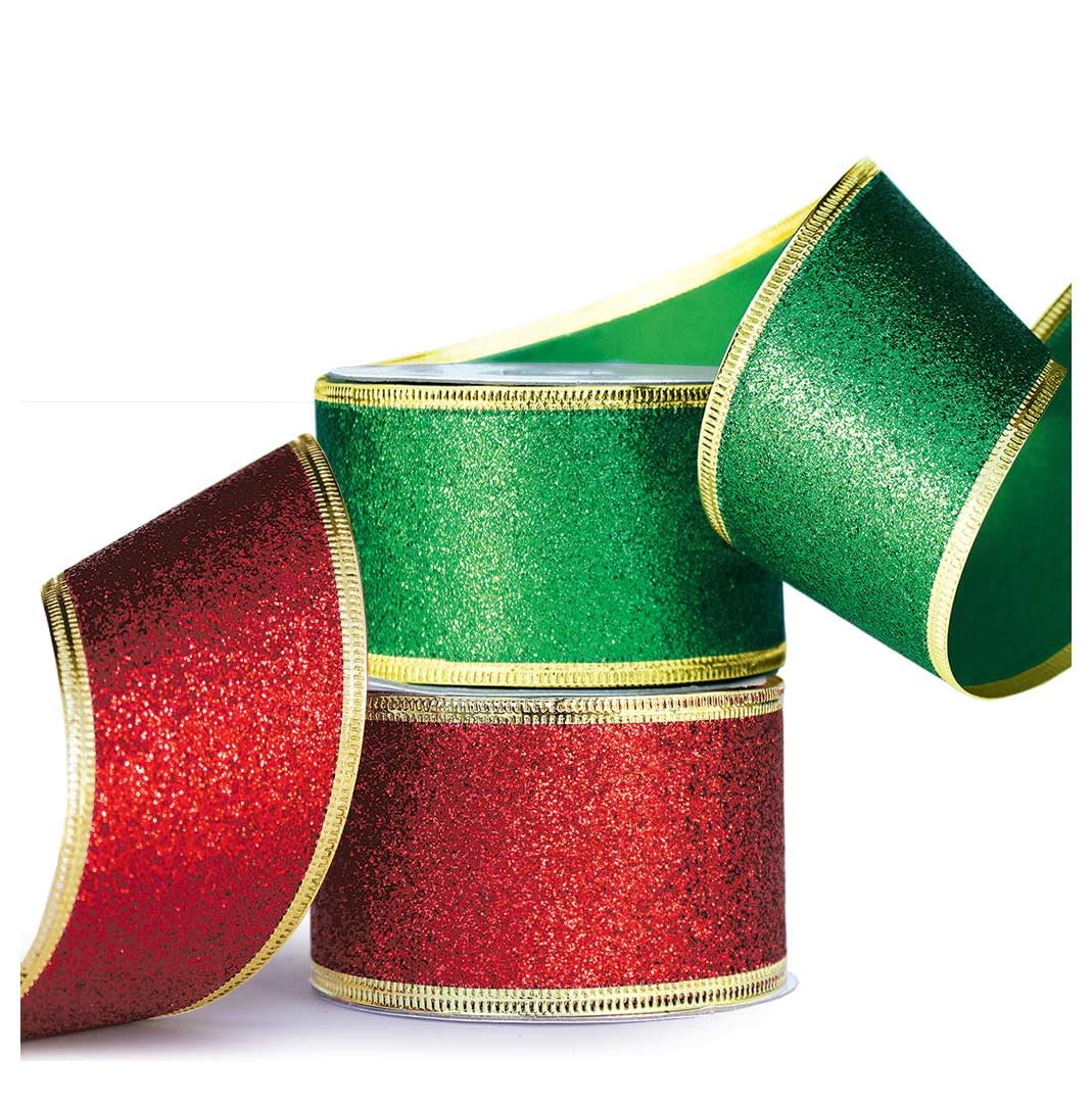 Amazon.com: Christmas Ribbon Glitter Wired Christmas Ribbons Red Green ...