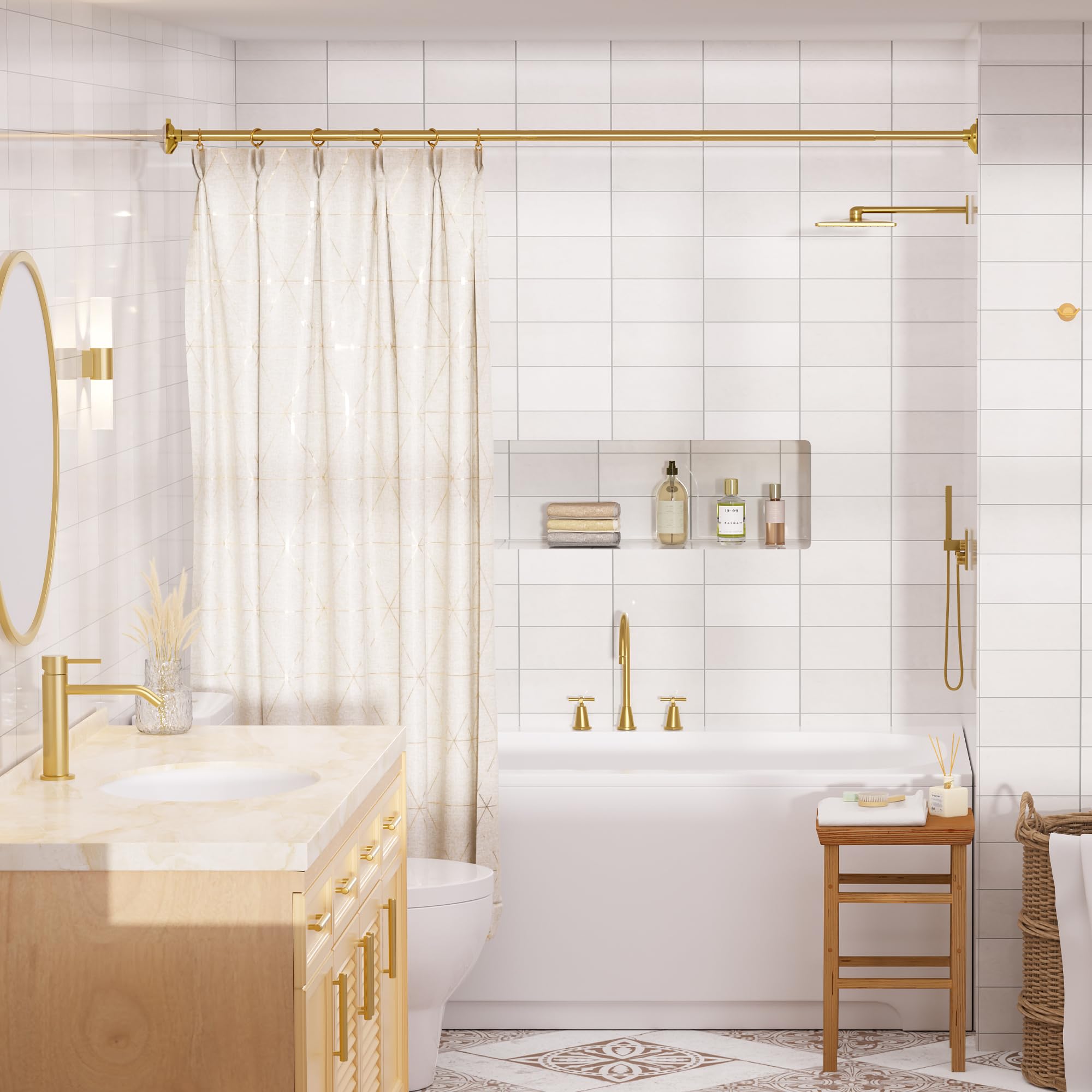 Snapklik.com : Gold Shower Curtain Rod 33 To 75 Inches, 1 Inch ...