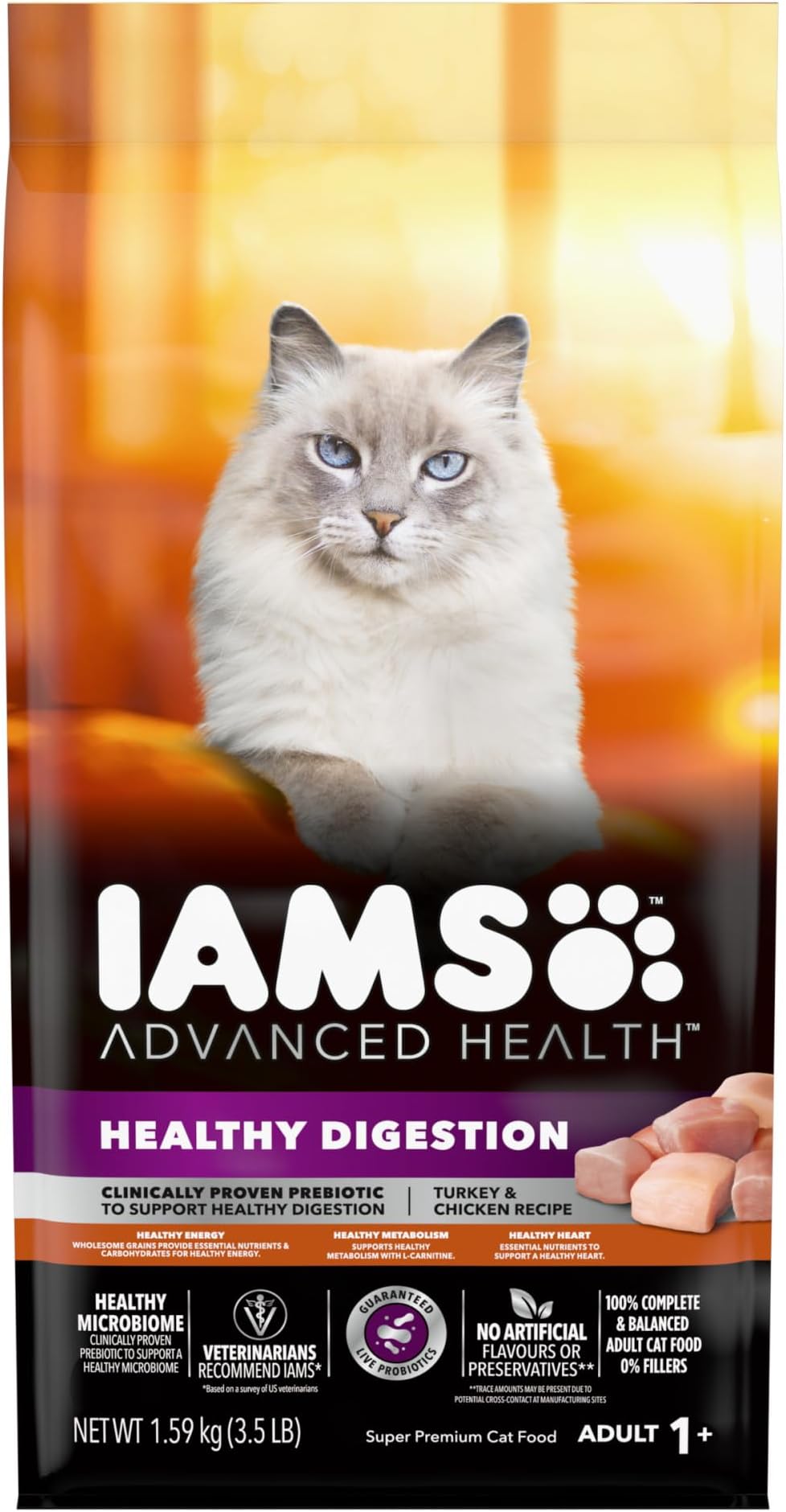 Iams Advanced Health Healthy Digestion Adult Dry Cat Food Turkey ...