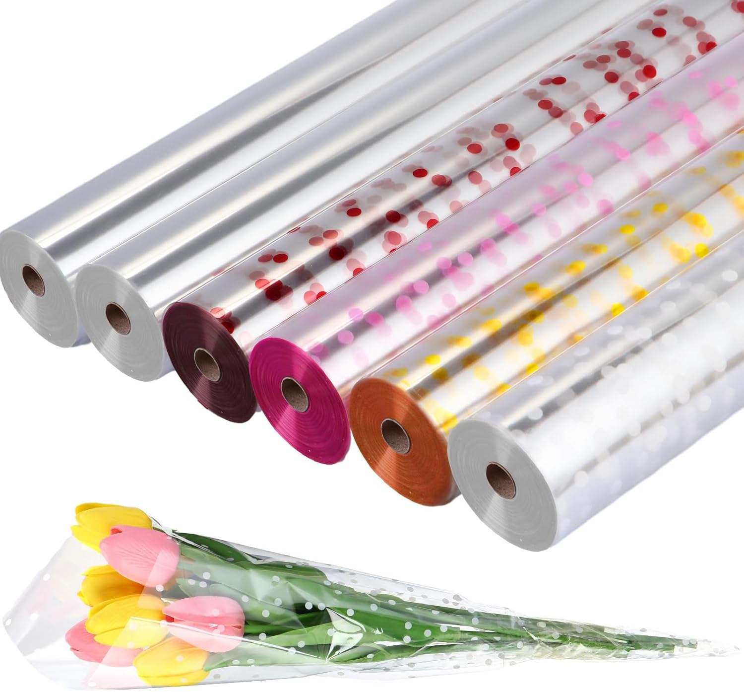 Amazon.com: Geyoga 6 Rolls Clear Cellophane Wrap Roll 16" x 600 Ft ...