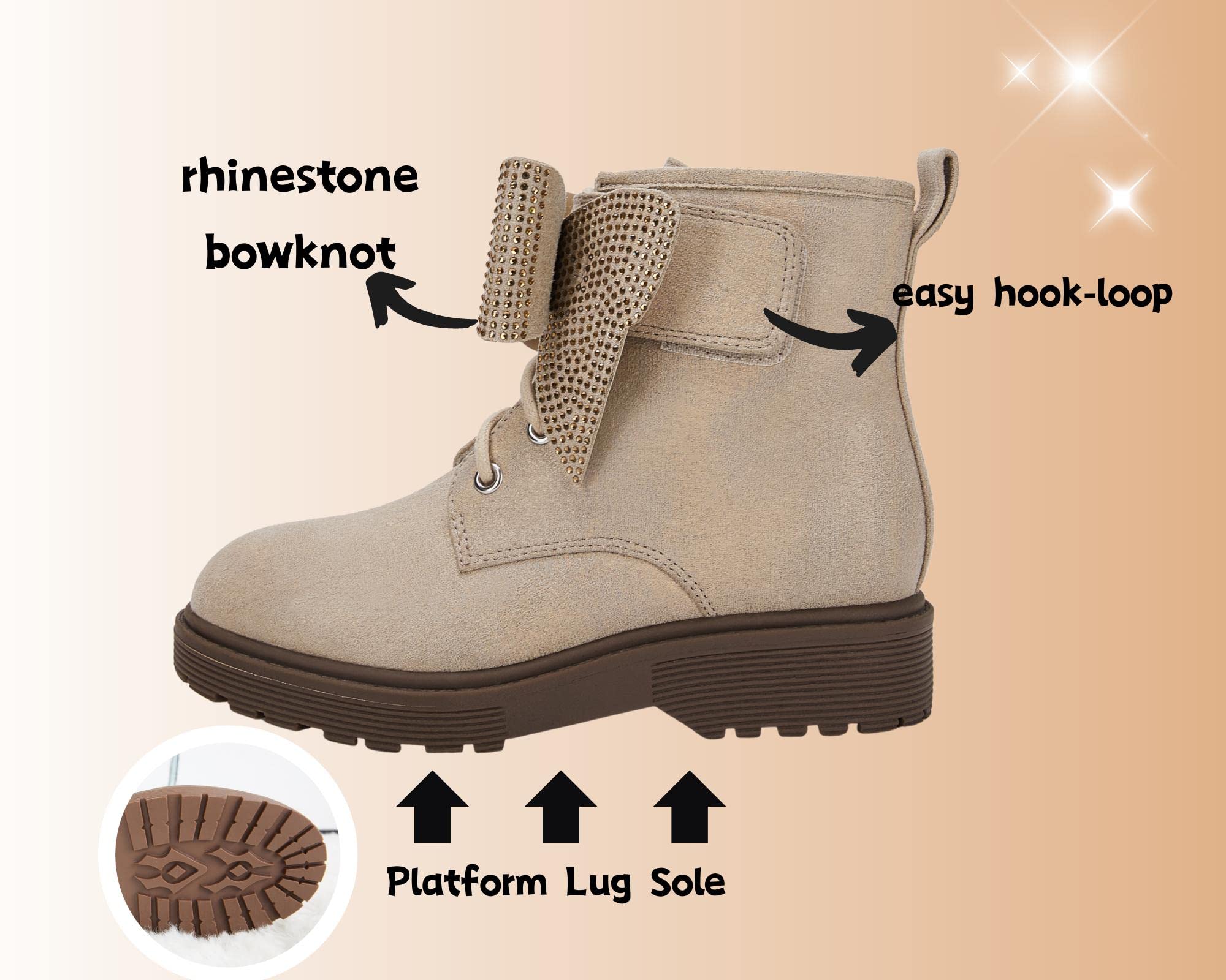 Girls Glitter Ankle Boots Platform Rhinestone Bowtie Side Zipper Non ...