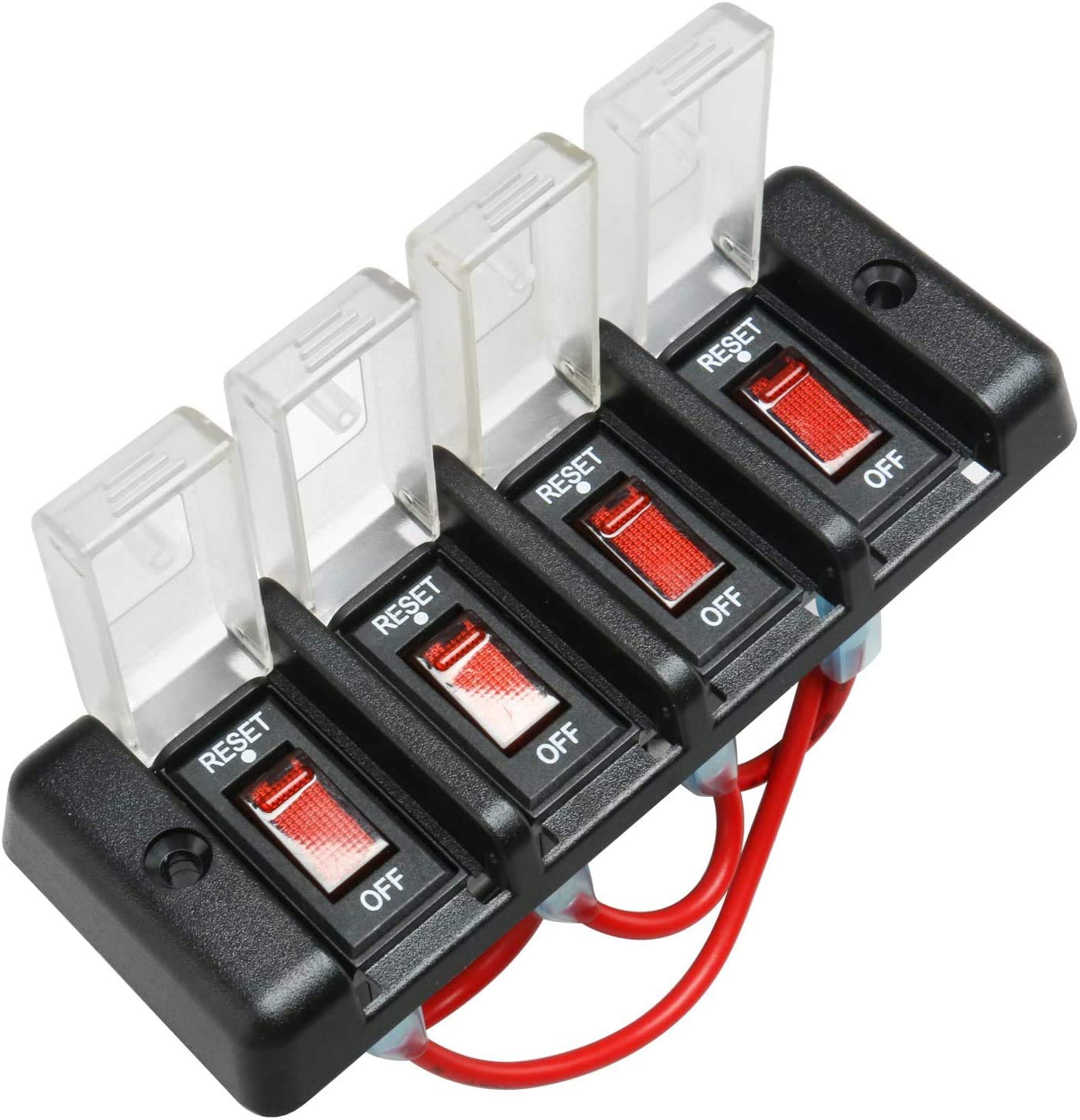 Amarine Made 12V DC Waterproof 4 Gang Breaker Switch Panel with 4 Red ...