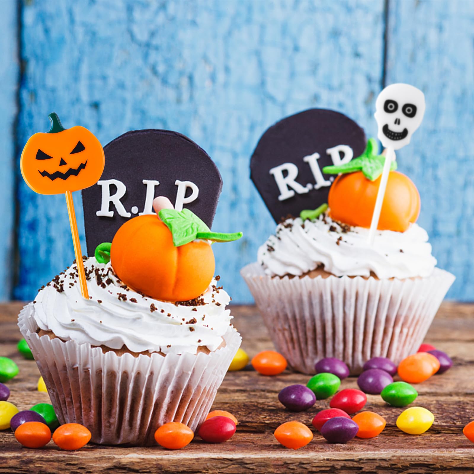 Snapklik.com : 50PCS Halloween Picks Cupcake Toppers Plastic Halloween ...