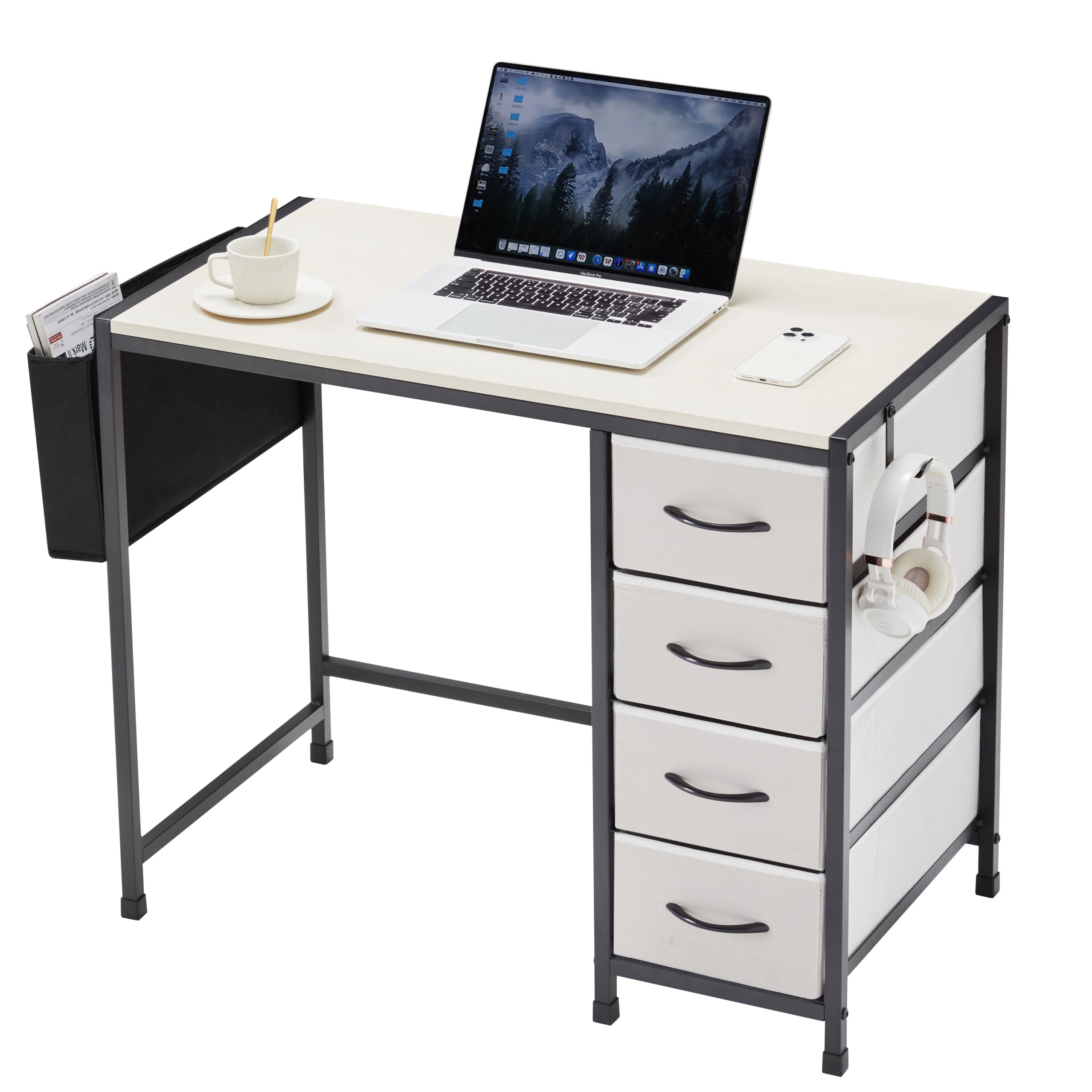 Amazon.com: TOPFRESH Computer Desk with Fabric Drawers Office Small ...