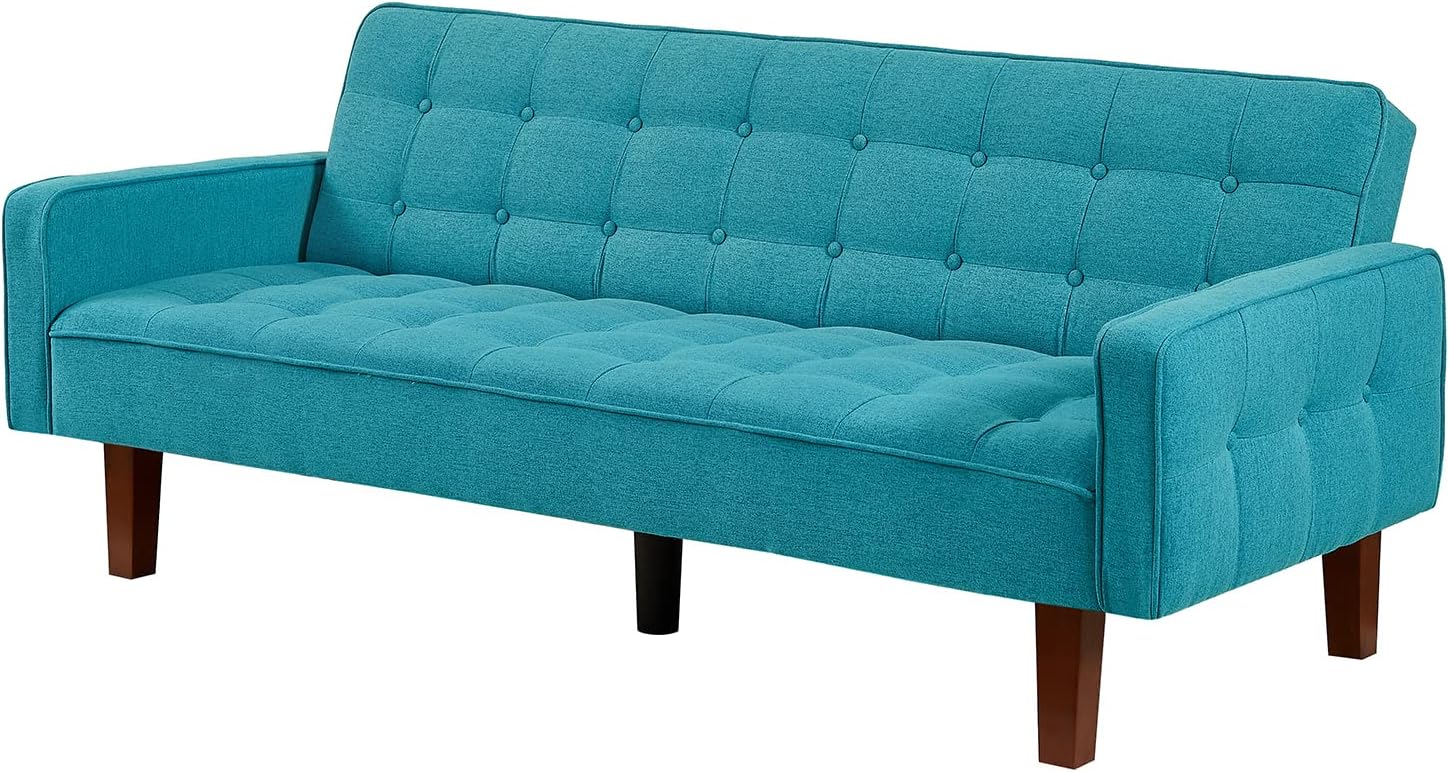 Amazon.com: Homies Life Linen Futon Sofa Couch Fabric Upholstered ...