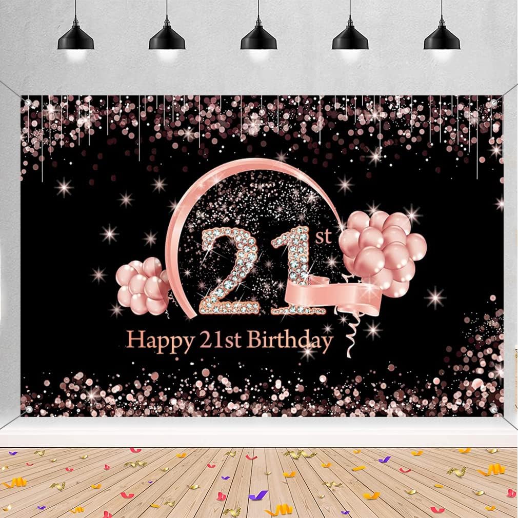 Happy 21st Birthday Decorations Backdrop Banner for Girls/Young Lady ...