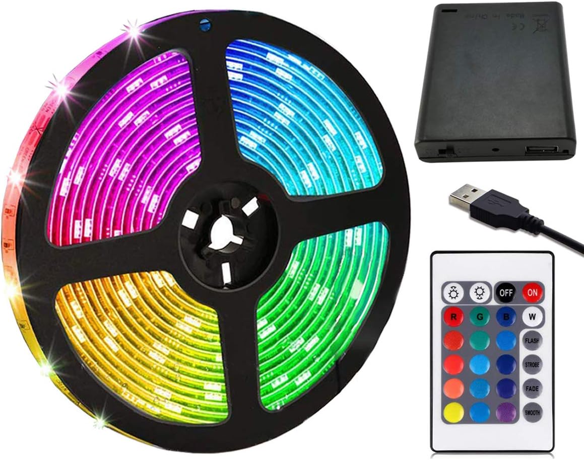 LED Strip Lights Battery Powered, 6.5FT/2M RGB LED Light Strip SMD5050 ...
