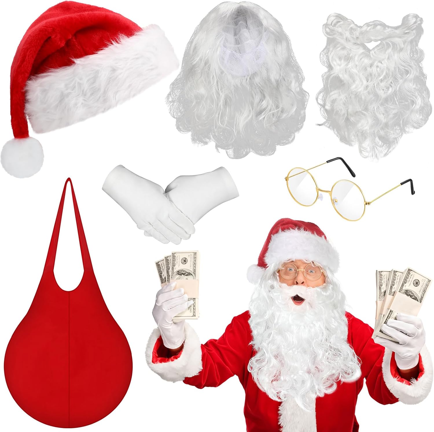 Amazon.com: Newcotte 6 Pcs Adults Christmas Santa Costume Accessories ...