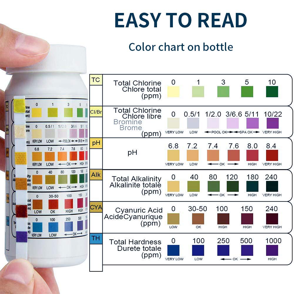 6 in 1 Test Strips Kit, 100 Pcs Swimming Pool Spa & Hot Tub Chemicals ...