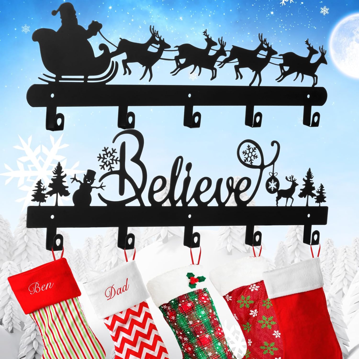 Amazon.com: Blulu 2 Pcs Christmas Stocking Wall Rack with Hangers ...