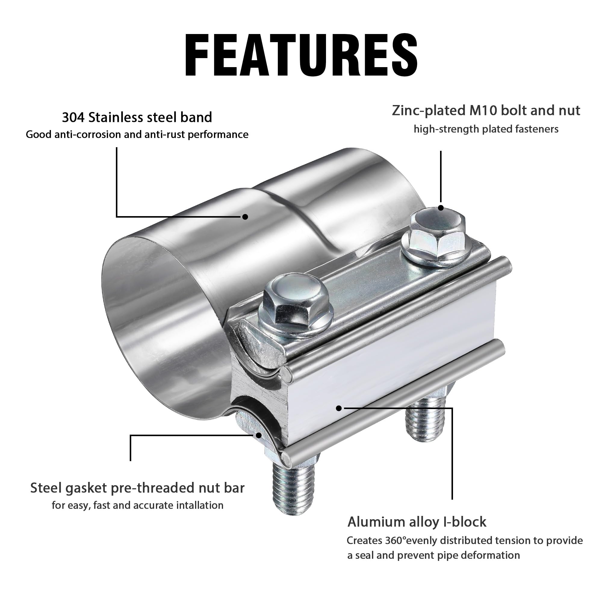 Snapklik.com : 2 Inch Lap Joint Exhaust Band Clamp, 304 Stainless Steel ...