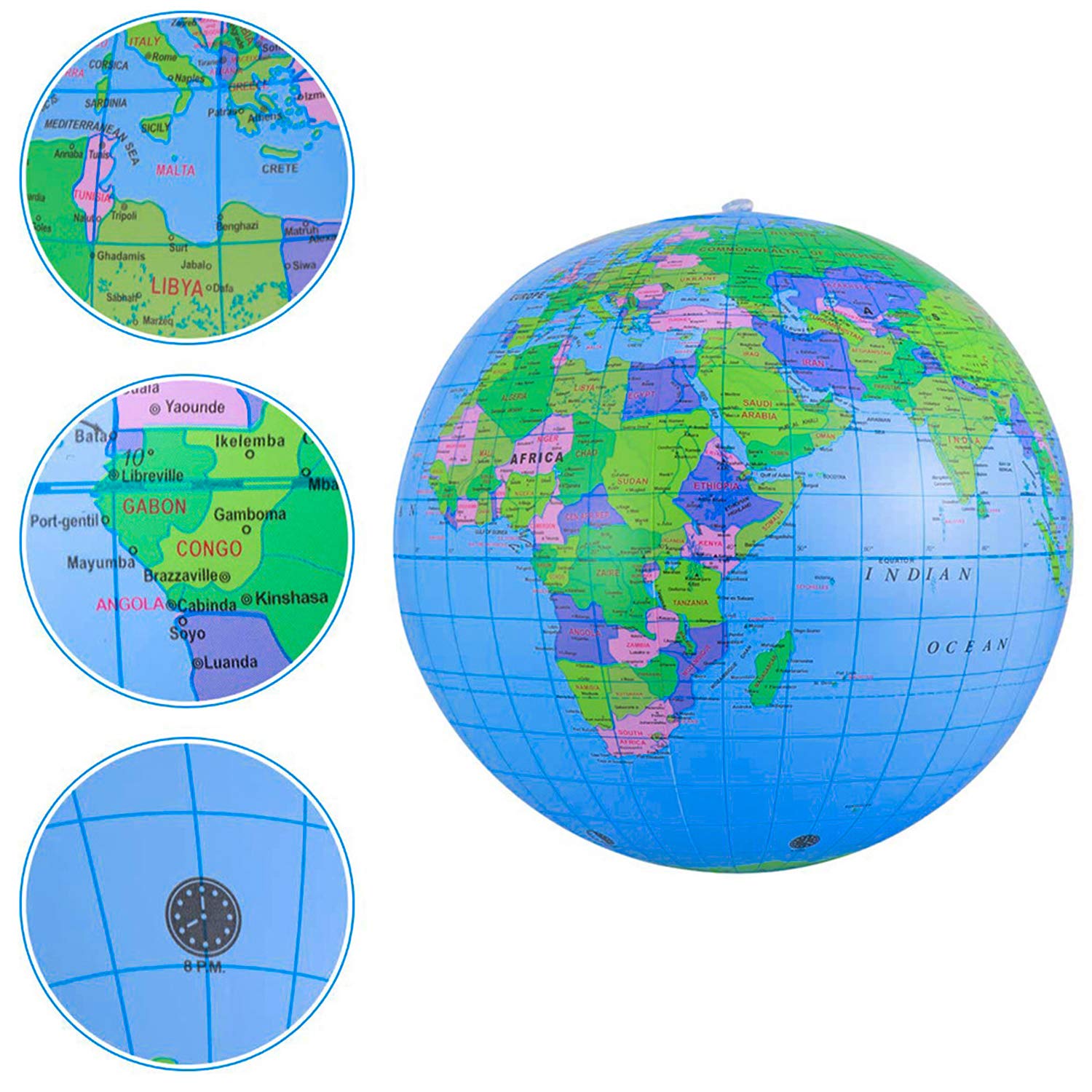 Blow Up Globe 40cm Inflatable World Globe Earth Map Ball Educational ...