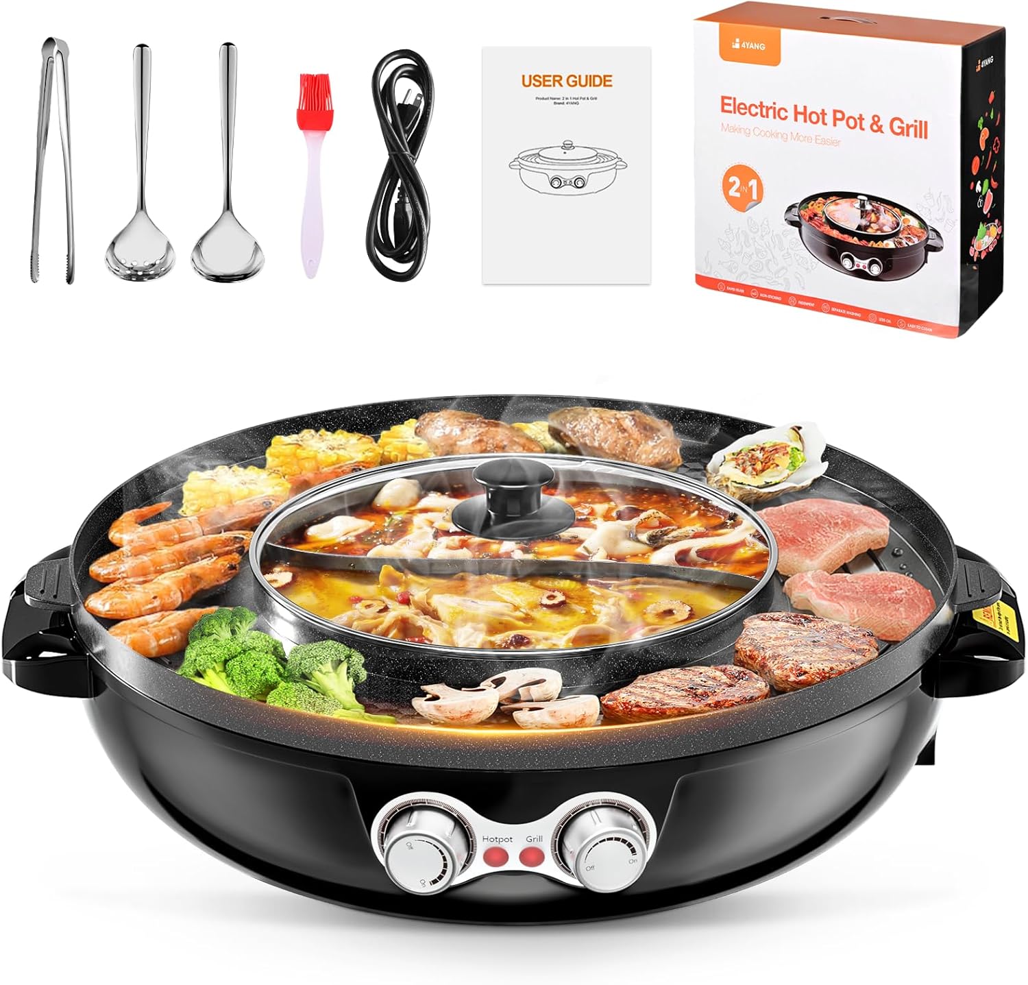 Amazon.com: Electric Smokeless Grill and Hot Pot, 2000W 2 in 1 Hot Pot ...