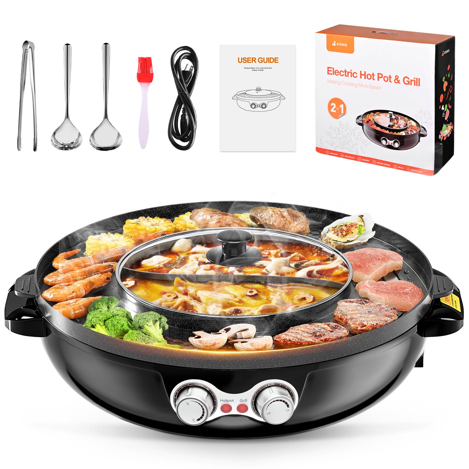 Amazon.com: Electric Smokeless Grill and Hot Pot, 2000W 2 in 1 Hot Pot ...