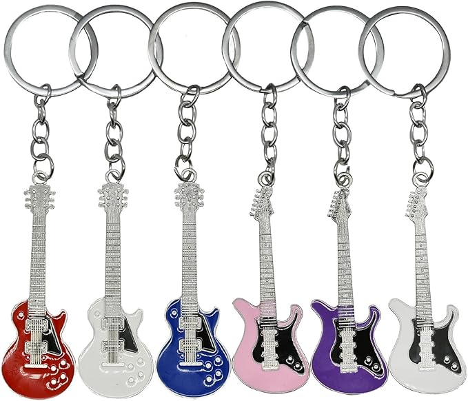 Pinenjoy 6Pcs Guitar Keychain Cute Bass Key Ring Electric Guitar Key ...