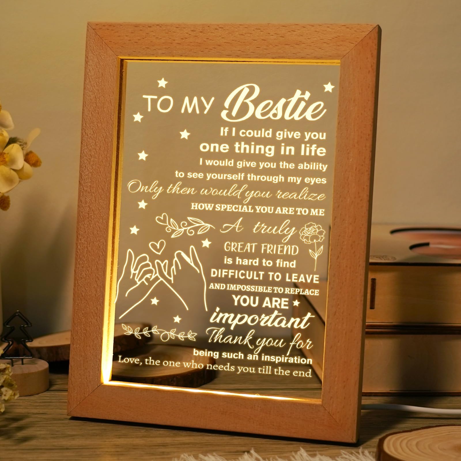 Petalsun Gifts for Friend Female, Bestie Gifts- Engraved Wooden Base ...