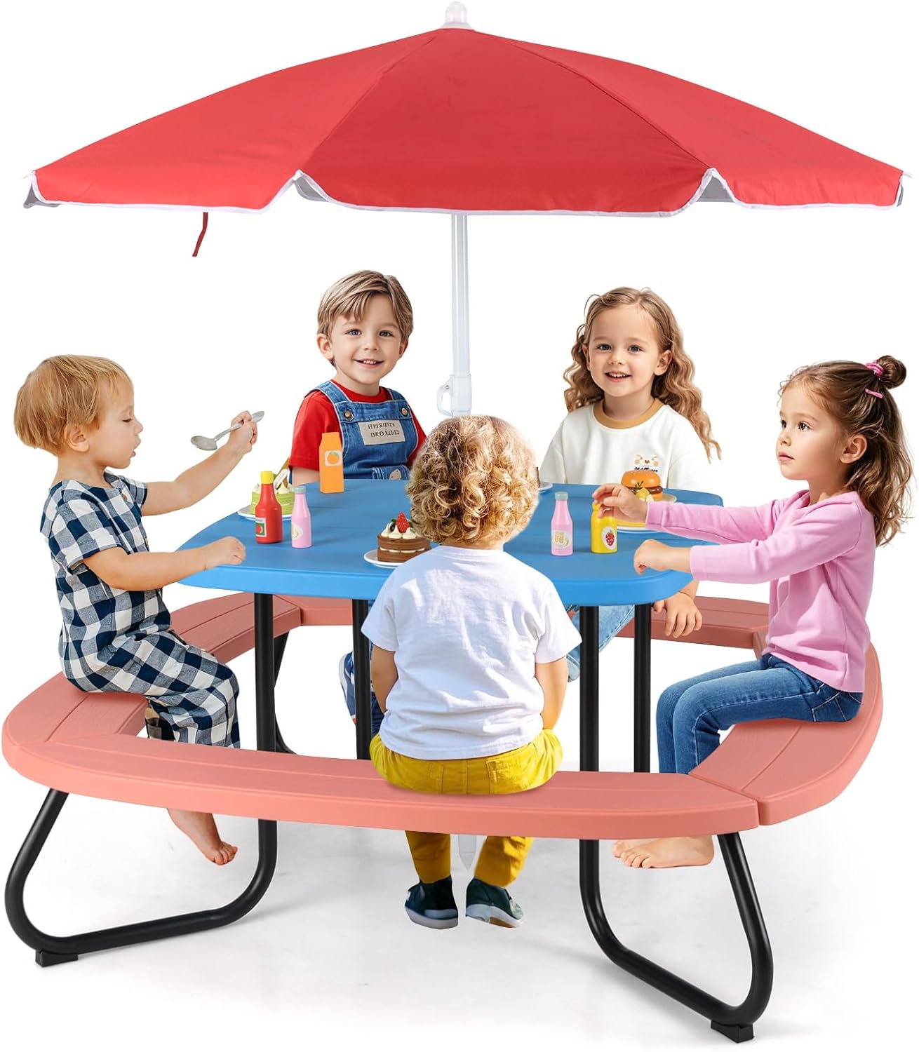 Amazon.com: HONEY JOY Kids Picnic Table, 8 Person Toddler Outdoor Table ...