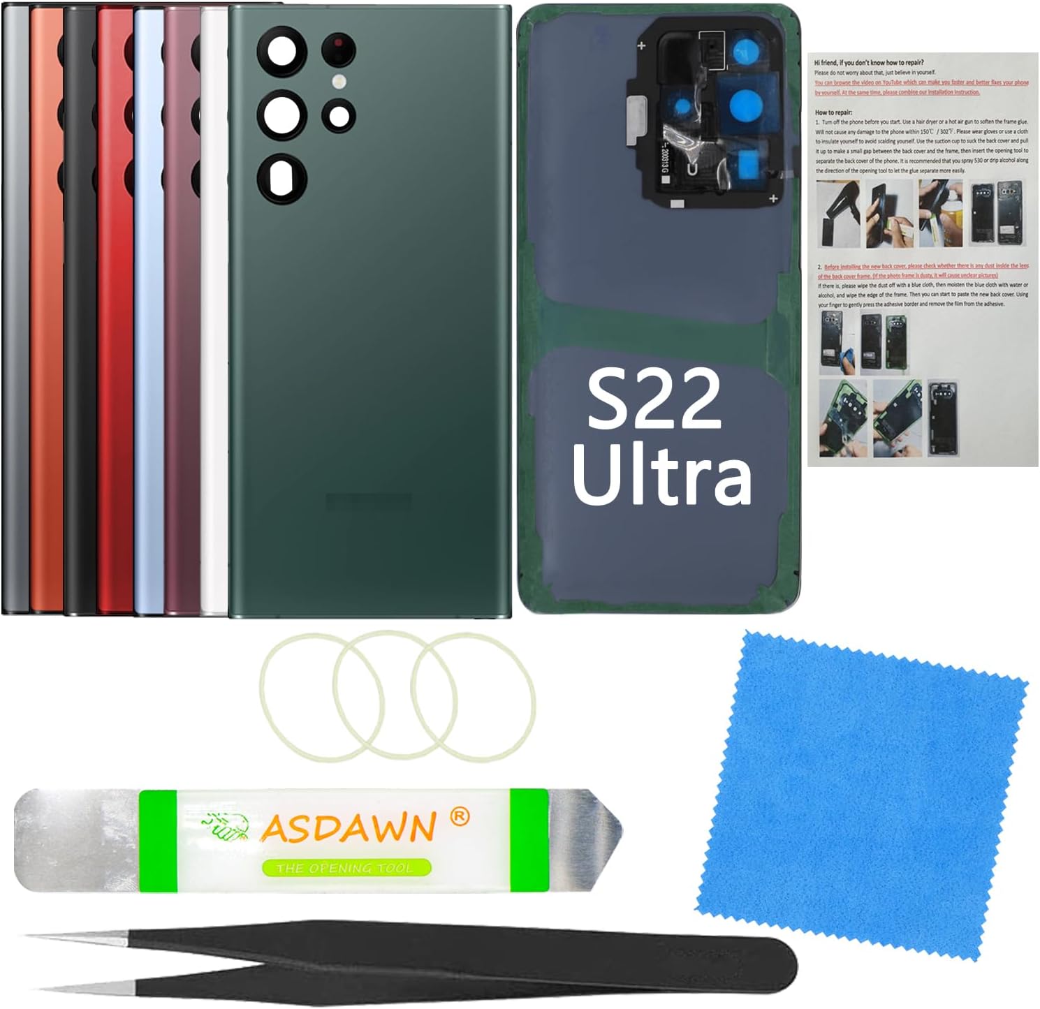 Amazon.com: Galaxy S22 Ultra Replacement Back Glass Panel Case w ...