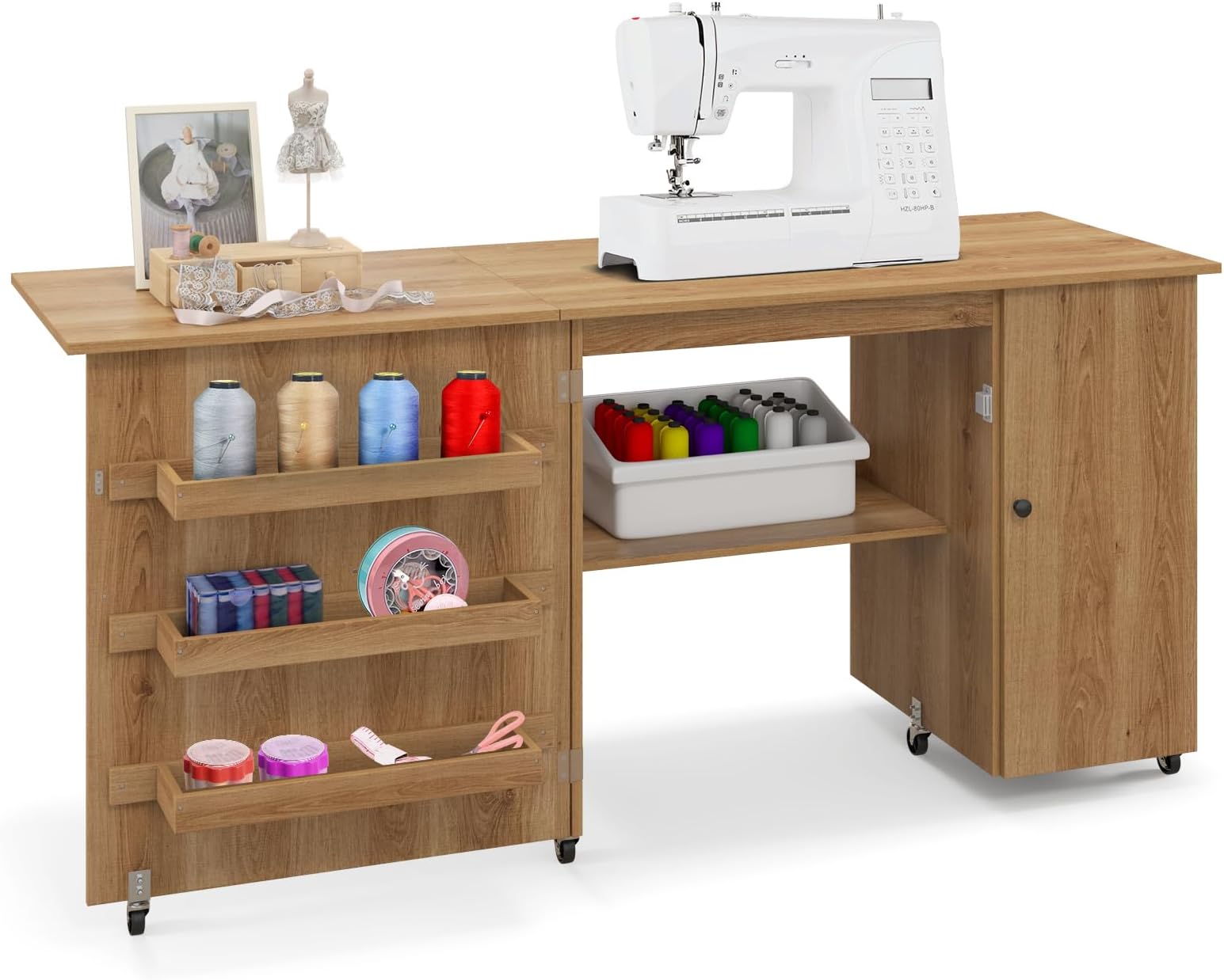 Amazon.com: Giantex Folding Sewing Table with Charging Station, Rolling ...