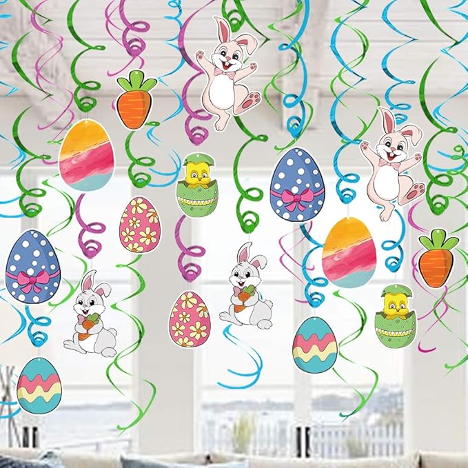 Amazon.com: Ivenf Easter Decorations Hanging Swirls 30 pcs, Cute Bunny ...
