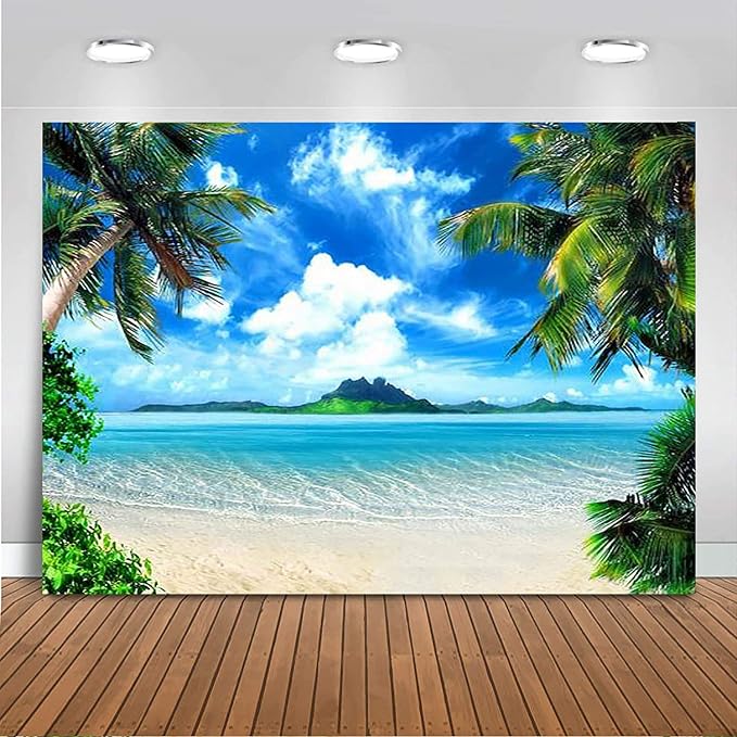 Mehofoto Tropical Beach Scene Photo Backdrop 7x5ft Sea Palm Tree Blue ...