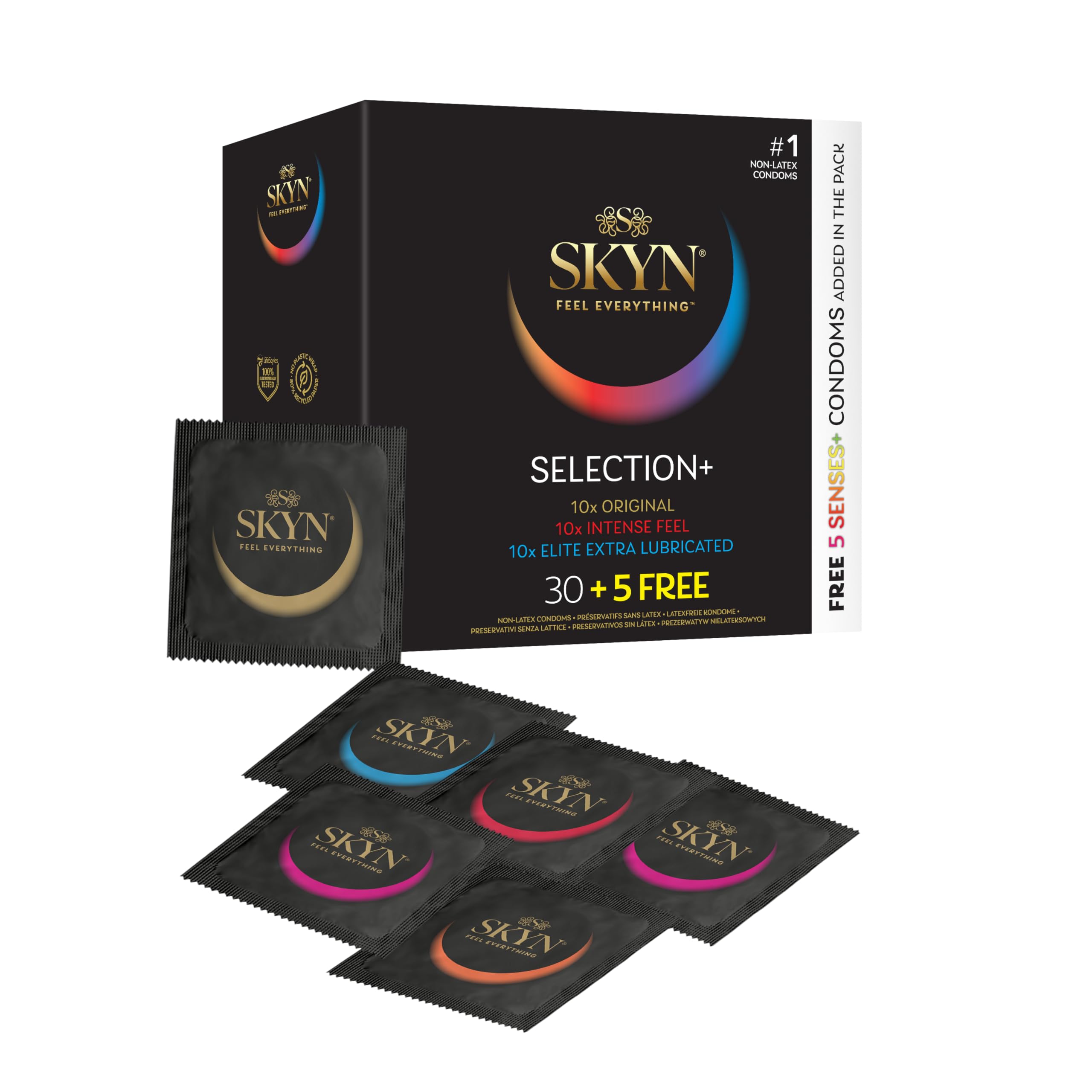 SKYN Selection Condoms Pack of 30 & 5 Senses / Skynfeel Latex Free for ...
