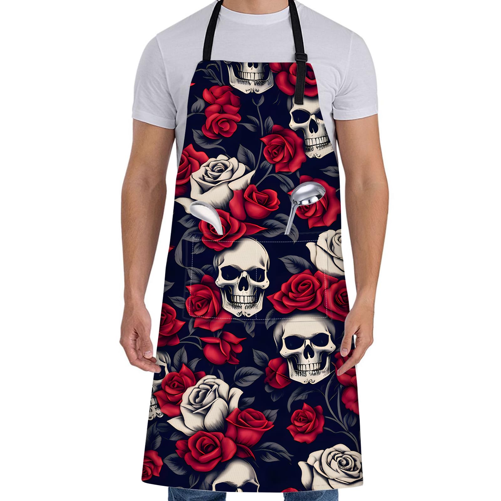 Amazon.com: ainori Gothic Skull Apron for Women with Rose,28x33in,Goth ...