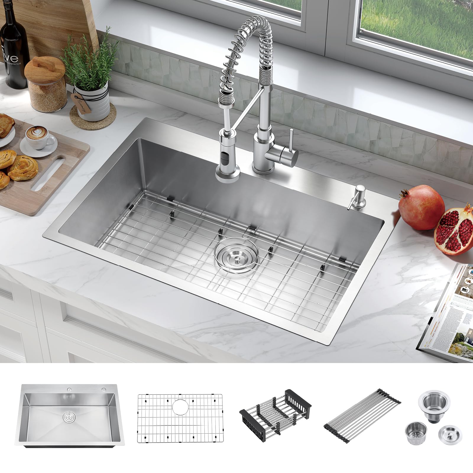 ATTOP 33 Inch Drop in Kitchen Sink Large Single Bowl,Nano Coating ...