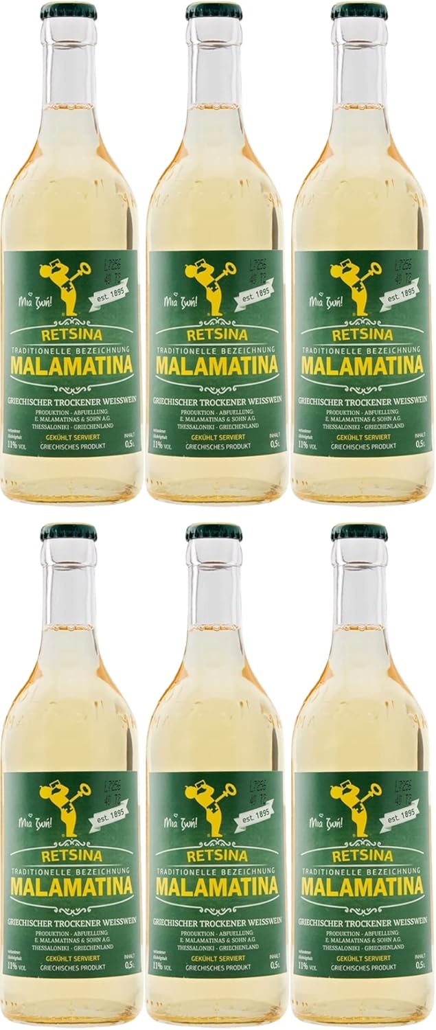 Retsina Malamatina 6x 0,5l Flasche | Geharzter Weißwein aus ...