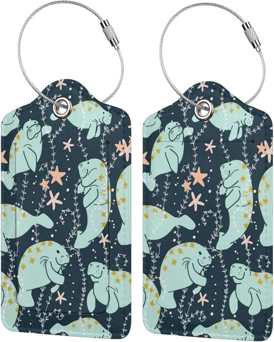Amazon.com: 2 Pack Luggage Tag for Suitcase, Manatee Animal Leather Id ...