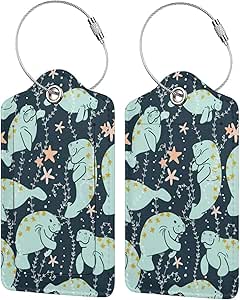 Amazon.com: 2 Pack Luggage Tag for Suitcase, Manatee Animal Leather Id ...